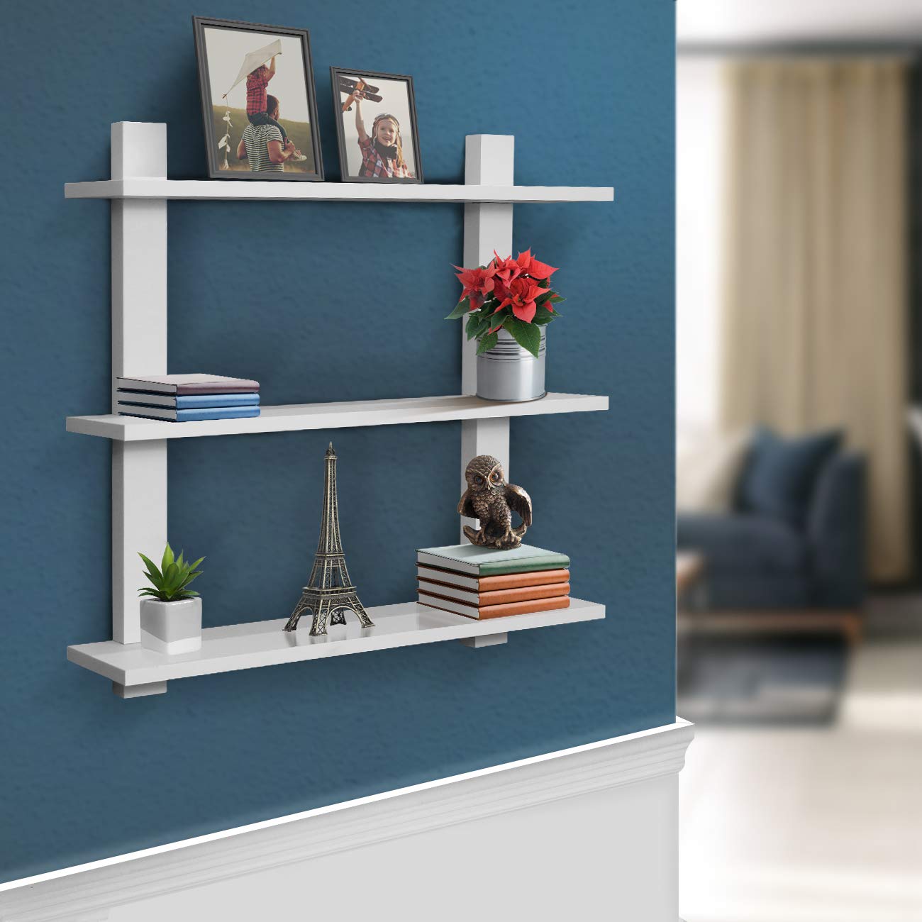 Sorbus Bathroom Shelves - 3-Tier Wall Mounted Floating Shelves for Books, Trophies, Wall Decor, Kitchen, Living Room & Bathroom Decor - Decorative Hanging Display Over the Toilet Storage Shelf - White