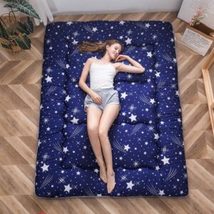 MAXYOYO Navy Starry Sky Japanese Floor Futon Mattress, Tatami Floor Mat Portable Camping Mattress Kids Sleeping Pad Foldable Roll Up Floor Lounger Couch Bed Twin Size with Mattress Cover