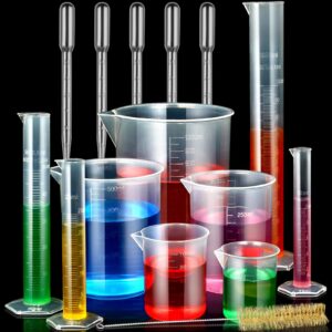 moveland Plastic Graduated Cylinders and Beakers with 5 Pipettes, 10ml 25ml 50ml 100ml Cylinders, 50ml 100ml 250ml 500ml 1000ml Beakers, Ideal for DIY and Kids Science Lab