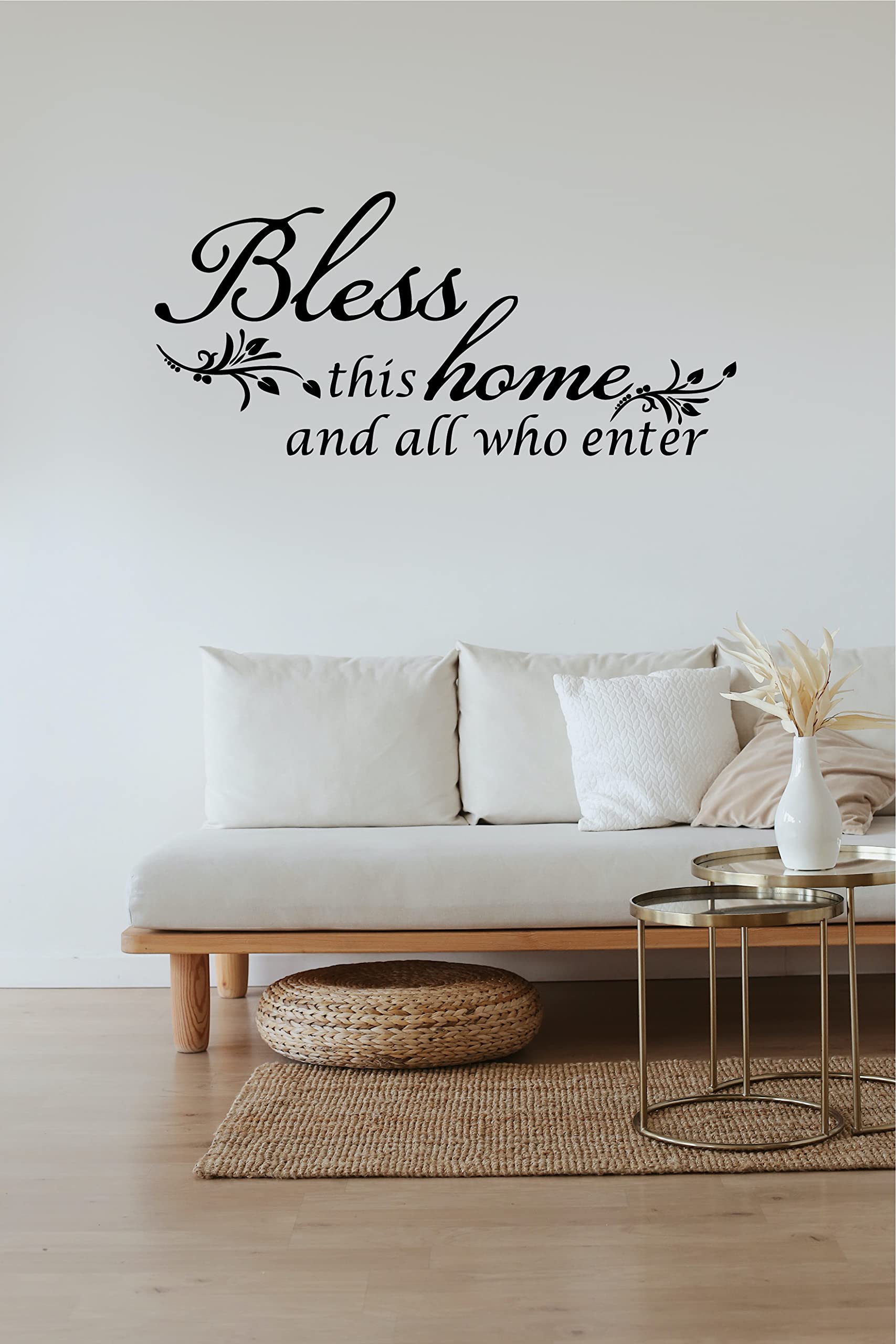 Decaltor Bless This Home and All who Enter - Vinyl Wall Decal Entryway Living Room Décor Art Letters Quotes Stencil