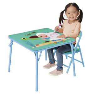 cocomelon table & chair set for toddlers 24-48m, includes 1 table & 1 chair - sturdy metal construction, table: 20" l x 20" w x 16.4" h, chair: 12" l x 11.6" w x 17.7" h - weight limit: 70 lbs