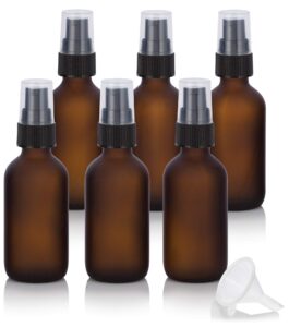 juvitus 2 oz frosted amber glass boston round bottle black treatment pump (6 pack) + funnel