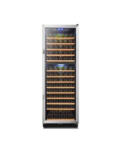 lanbo dual zone compressor red wine cooler with wooden shelves, 160 bottles