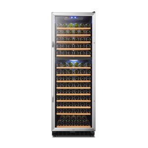 Lanbo Dual Zone Compressor Red Wine Cooler with Wooden Shelves, 160 Bottles