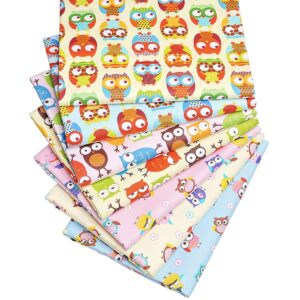 7pcs cartoon owls prined 18" x 22" fat quarters fabric bundles for patchwork quilting,pre-cut quilt squares for diy sewing patterns crafts