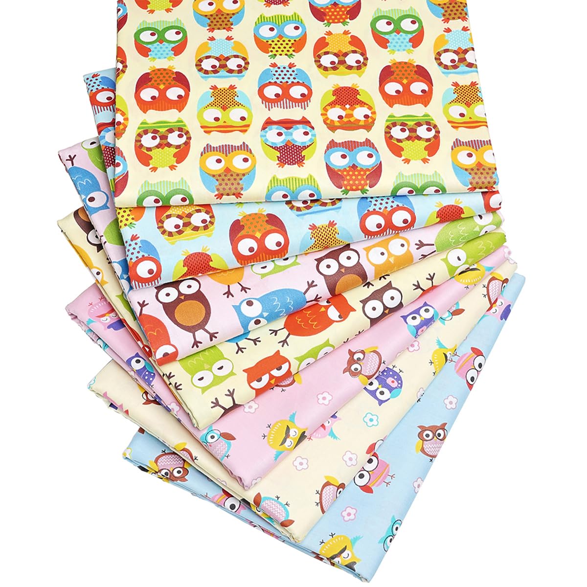 7Pcs Cartoon Owls Prined 18" x 22" Fat Quarters Fabric Bundles for Patchwork Quilting,Pre-Cut Quilt Squares for DIY Sewing Patterns Crafts