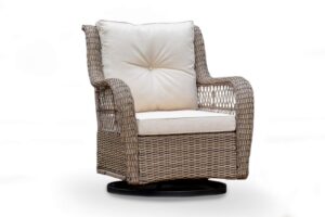 tortuga outdoor rio vista swivel glider, single chair, sandstone wicker and cushions