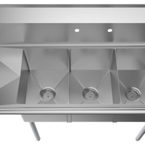 KoolMore 3 Compartment Stainless Steel NSF Commercial Kitchen Sink with Drainboard - Bowl Size 12" x 16" x 10",Silver