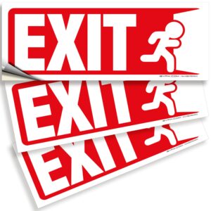 isyfix exit signs stickers – 3 pack 10x4 inch – premium self-adhesive vinyl, laminated for ultimate uv, weather, scratch, water and fade resistance, for office, buildings, workplace, indoor & outdoor