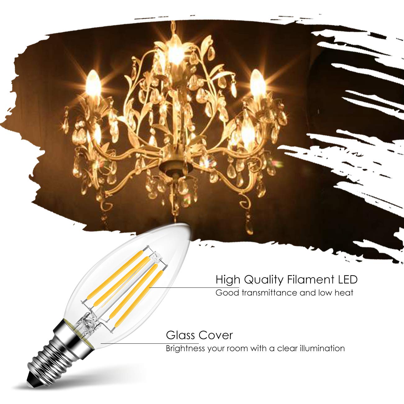 LVWIT B11 LED Edison Filament Bulb Dimmable 4.5W (60W Equivalent), E12 Candelabra Base 2700K Warm White Candle Light Bulb, UL-Listed (12 Pack)