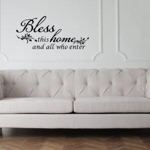 Decaltor Bless This Home and All who Enter - Vinyl Wall Decal Entryway Living Room Décor Art Letters Quotes Stencil