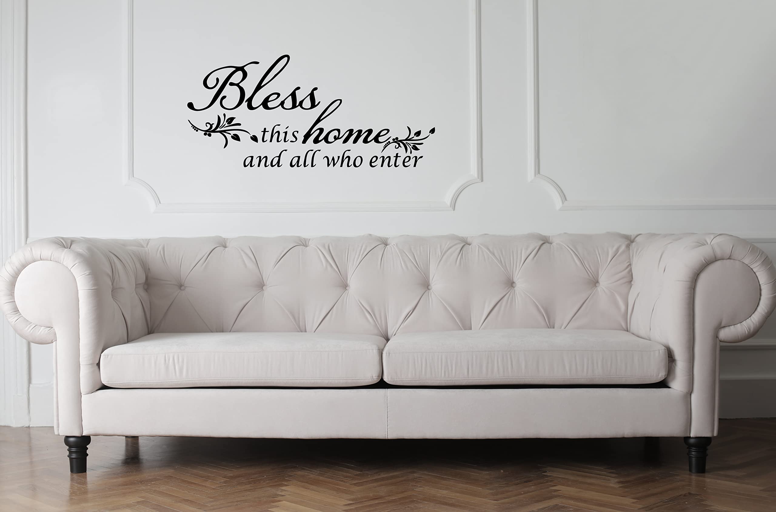 Decaltor Bless This Home and All who Enter - Vinyl Wall Decal Entryway Living Room Décor Art Letters Quotes Stencil