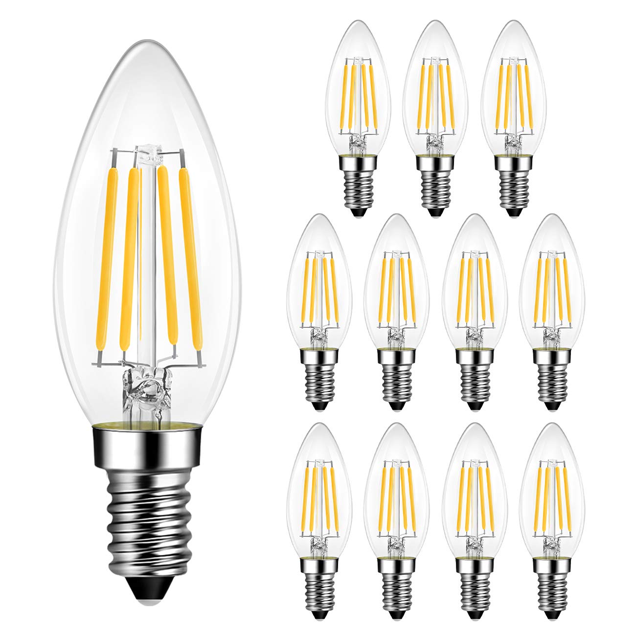 LVWIT B11 LED Edison Filament Bulb Dimmable 4.5W (60W Equivalent), E12 Candelabra Base 2700K Warm White Candle Light Bulb, UL-Listed (12 Pack)