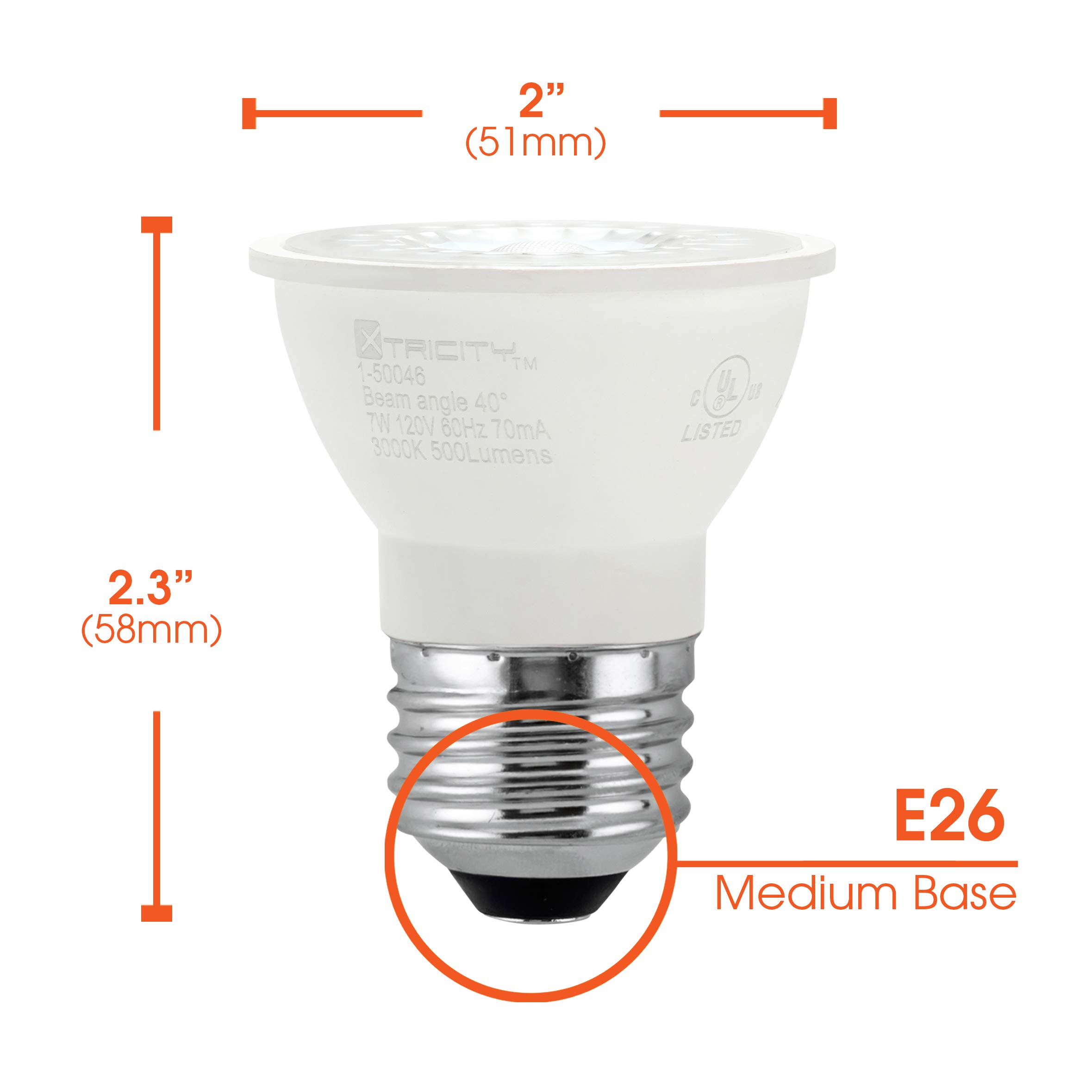 Xtricity LED PAR16 50W Equivalent (7W) Dimmable Spot Light Bulb, 500 Lumens, 3000k Soft White, 120V, Energy Star Certified, UL Listed (2 Pack)