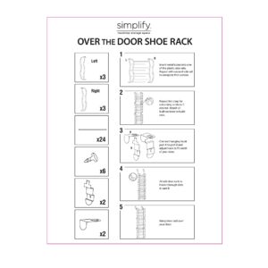 Simplify 36 Pair Adjustable Hanging Over the Door Shoe Rack, 12 Tier, in White