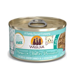 weruva wet cat food, meows n holler purramid with chicken and shrimp pate, 3oz can, pack of 12