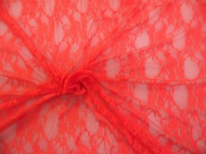 discount fabric stretch mesh lace light red floral sheer metallic sheen a604