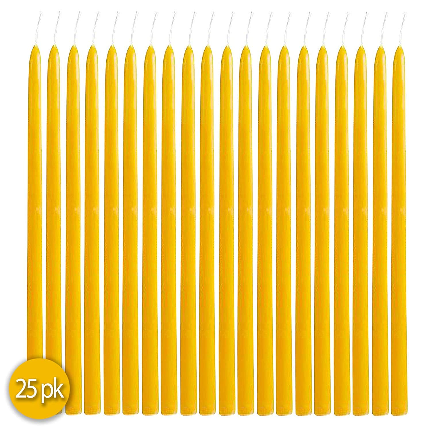 Hyoola Thin Beeswax Taper Candles - 25 Pack - Handmade, All Natural, 100% Pure Scented Bee Wax Candle - Tall, Decorative, Golden Yellow - 6” Tall - Handmade in The USA