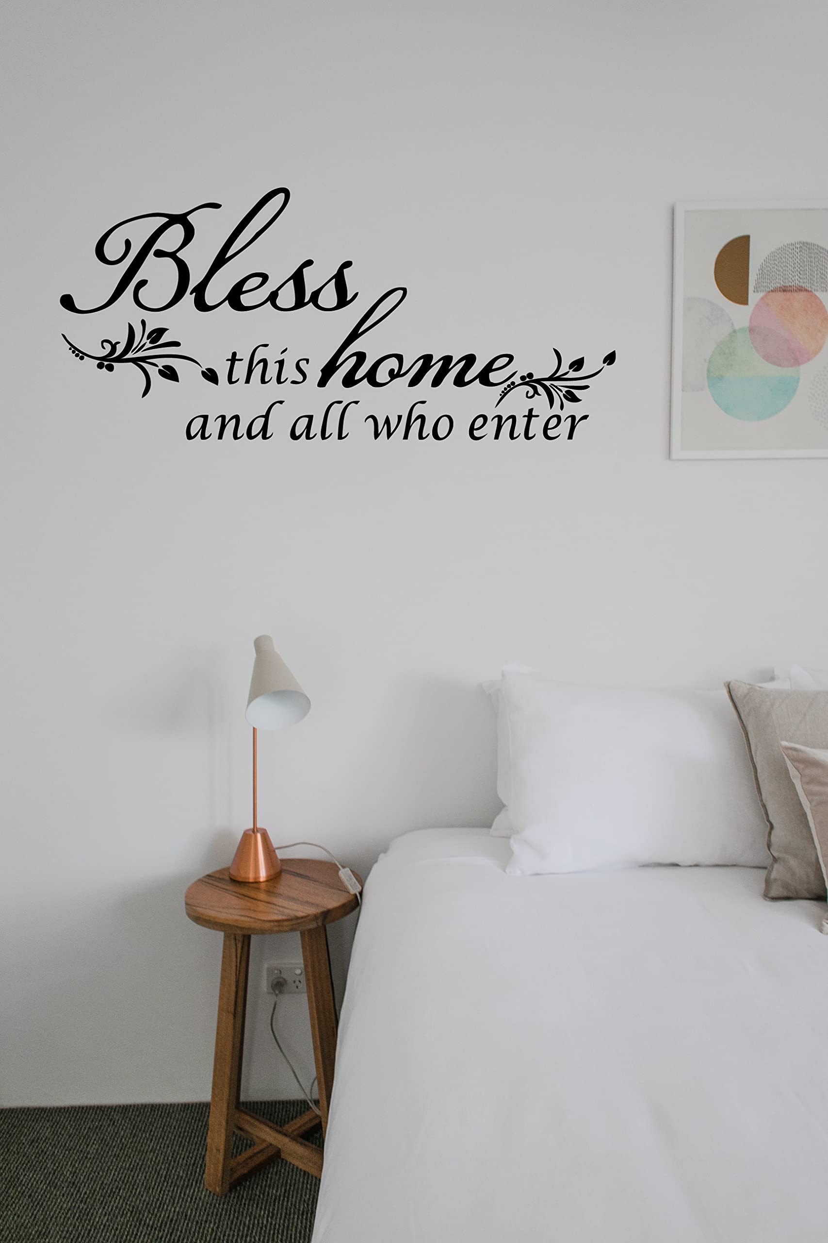 Decaltor Bless This Home and All who Enter - Vinyl Wall Decal Entryway Living Room Décor Art Letters Quotes Stencil