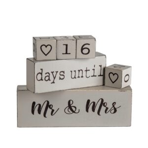 lillium wedding day countdown calendar blocks sign - counting down days until mr & mrs - wooden engagement gift set for engaged couples – bridal shower gift – bride to be – rustic gray