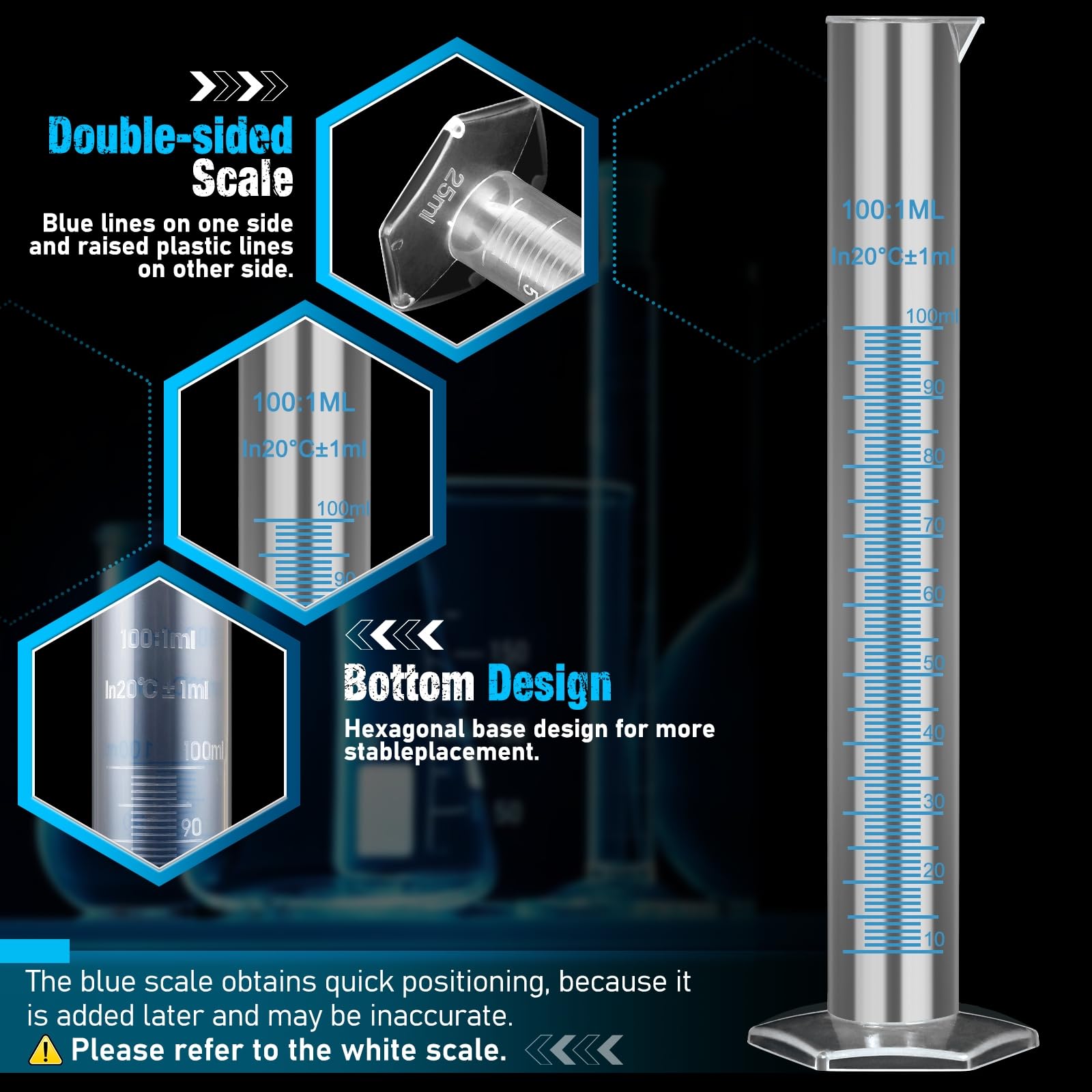 moveland Plastic Graduated Cylinders and Beakers with 5 Pipettes, 10ml 25ml 50ml 100ml Cylinders, 50ml 100ml 250ml 500ml 1000ml Beakers, Ideal for DIY and Kids Science Lab