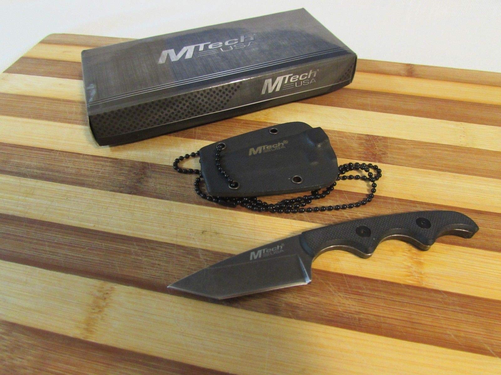 M-Tech 673 Neck Knife Black Stoashed Blade 5" G-10