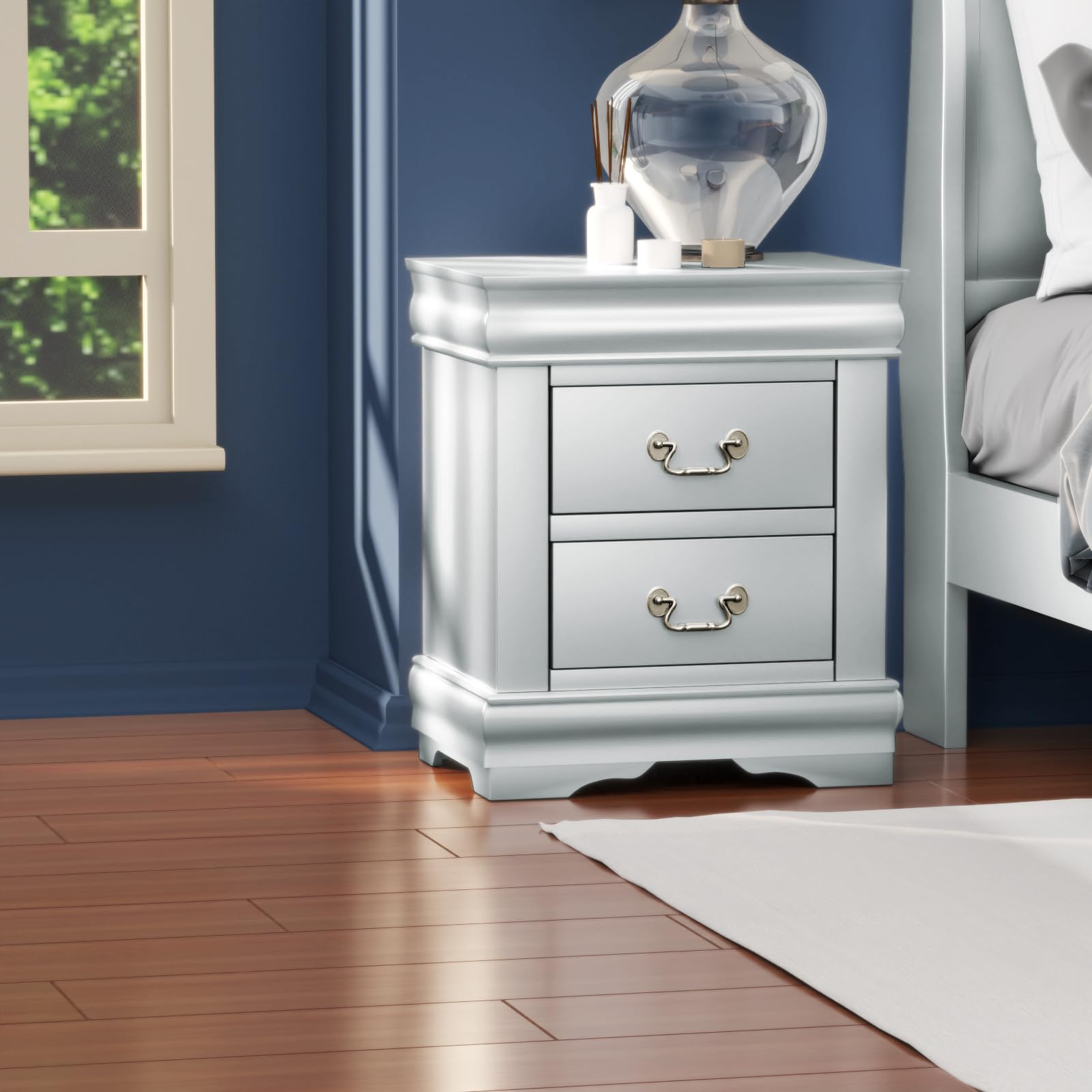 Acme Louis Philippe Nightstand in Platinum