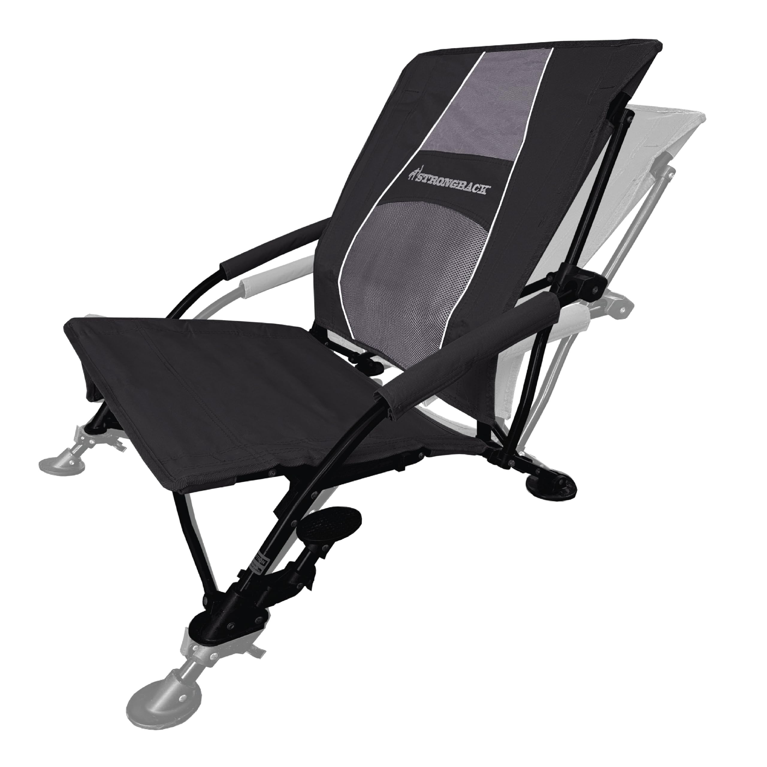 STRONGBACK Beach Chairs - Low Gravity Recliner Portable Beach Chair - with Built-in Lumbar Support - Heavy Duty Folding Beach Chairs - Great for Travel - Black