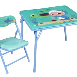 CoComelon Table & Chair Set for Toddlers 24-48M, Includes 1 Table & 1 Chair - Sturdy Metal Construction, Table: 20" L x 20" W x 16.4" H, Chair: 12" L x 11.6" W x 17.7" H - Weight Limit: 70 lbs