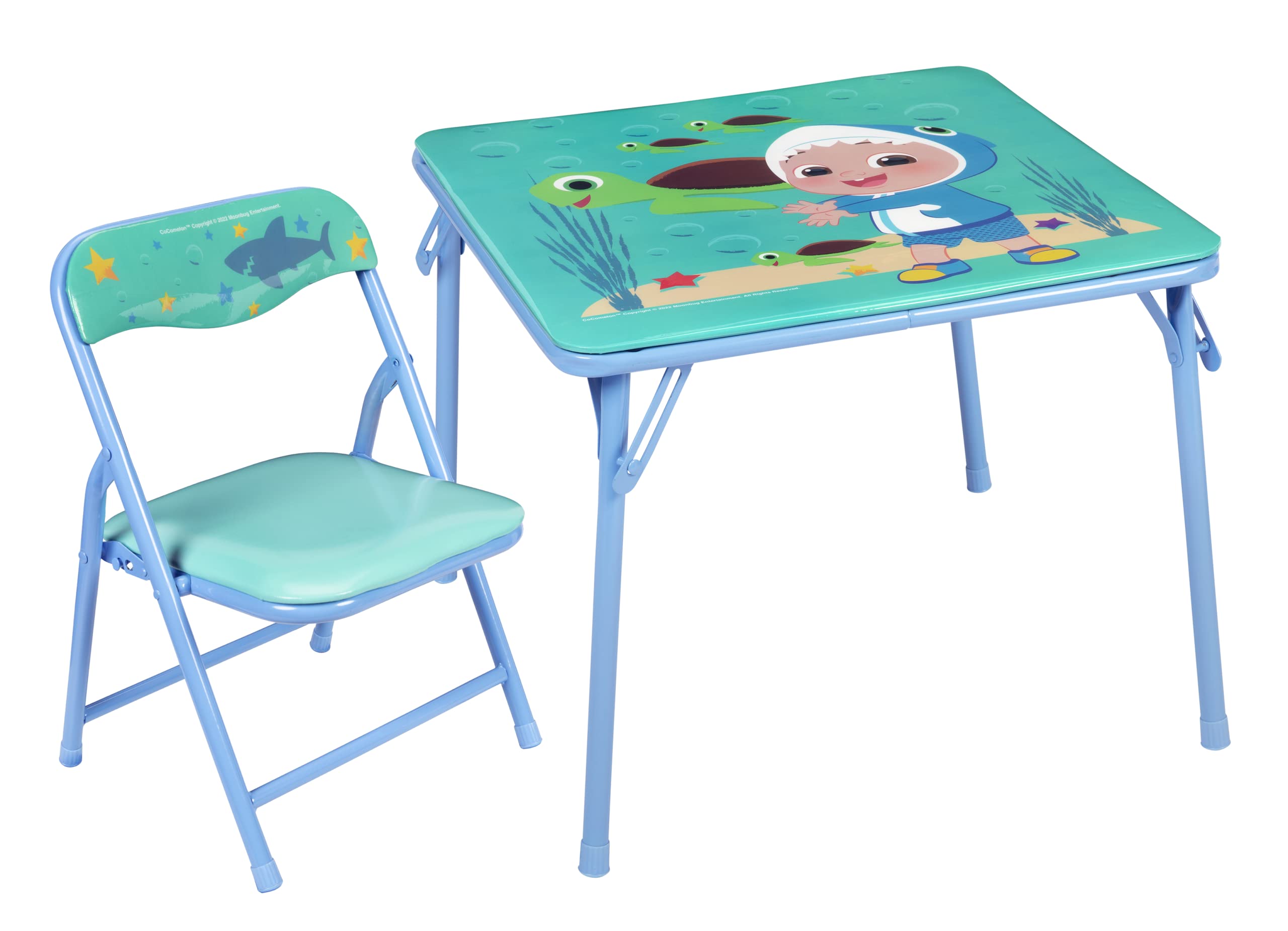 CoComelon Table & Chair Set for Toddlers 24-48M, Includes 1 Table & 1 Chair - Sturdy Metal Construction, Table: 20" L x 20" W x 16.4" H, Chair: 12" L x 11.6" W x 17.7" H - Weight Limit: 70 lbs