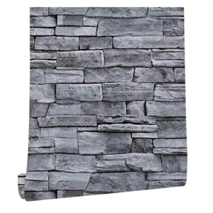 practicalws 17.71" x 393.7" grey brick stone peel and stick wallpaper 3d removable decoration wall paper self-adhesive contact paper stick on wall panels backsplash bedroom wall