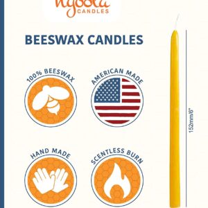 Hyoola Thin Beeswax Taper Candles - 25 Pack - Handmade, All Natural, 100% Pure Scented Bee Wax Candle - Tall, Decorative, Golden Yellow - 6” Tall - Handmade in The USA