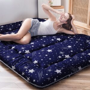 maxyoyo navy starry sky japanese floor futon mattress, tatami floor mat portable camping mattress kids sleeping pad foldable roll up floor lounger couch bed twin size with mattress cover