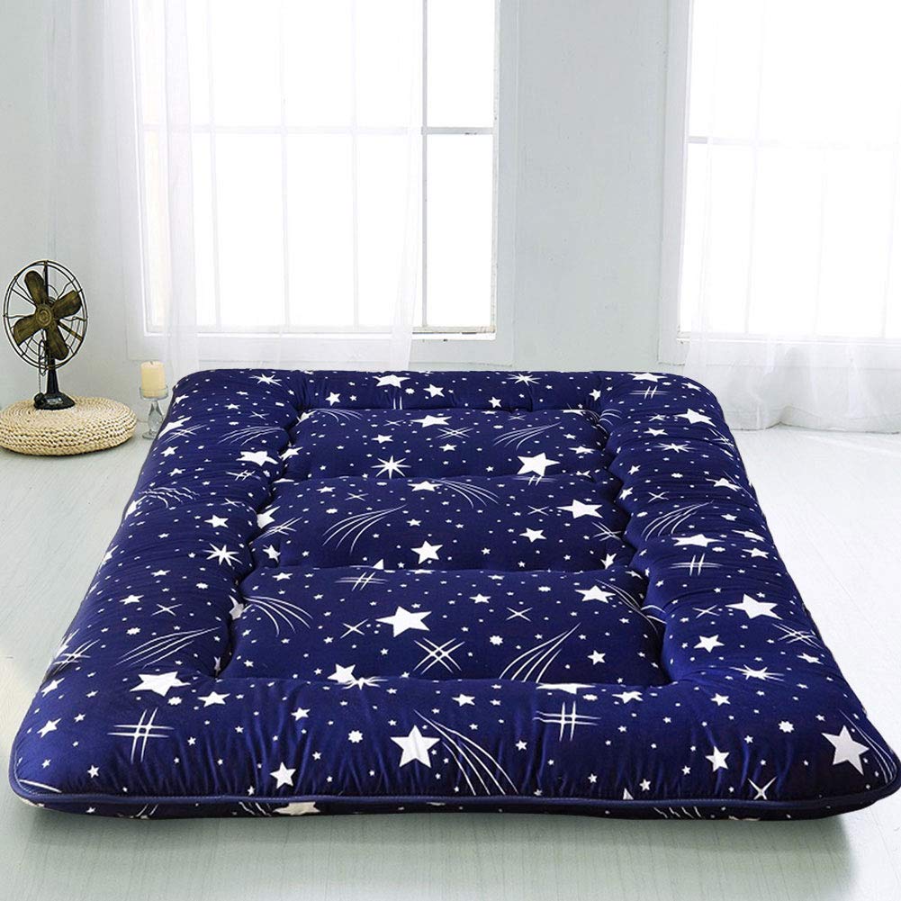 MAXYOYO Navy Starry Sky Japanese Floor Futon Mattress, Tatami Floor Mat Portable Camping Mattress Kids Sleeping Pad Foldable Roll Up Floor Lounger Couch Bed Twin Size with Mattress Cover