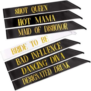 7 pack hen party sash, 1 white bride to be sash+6 black team bride tribe hen do sash for girls hen night out bridal shower wedding bachelorette party accessories