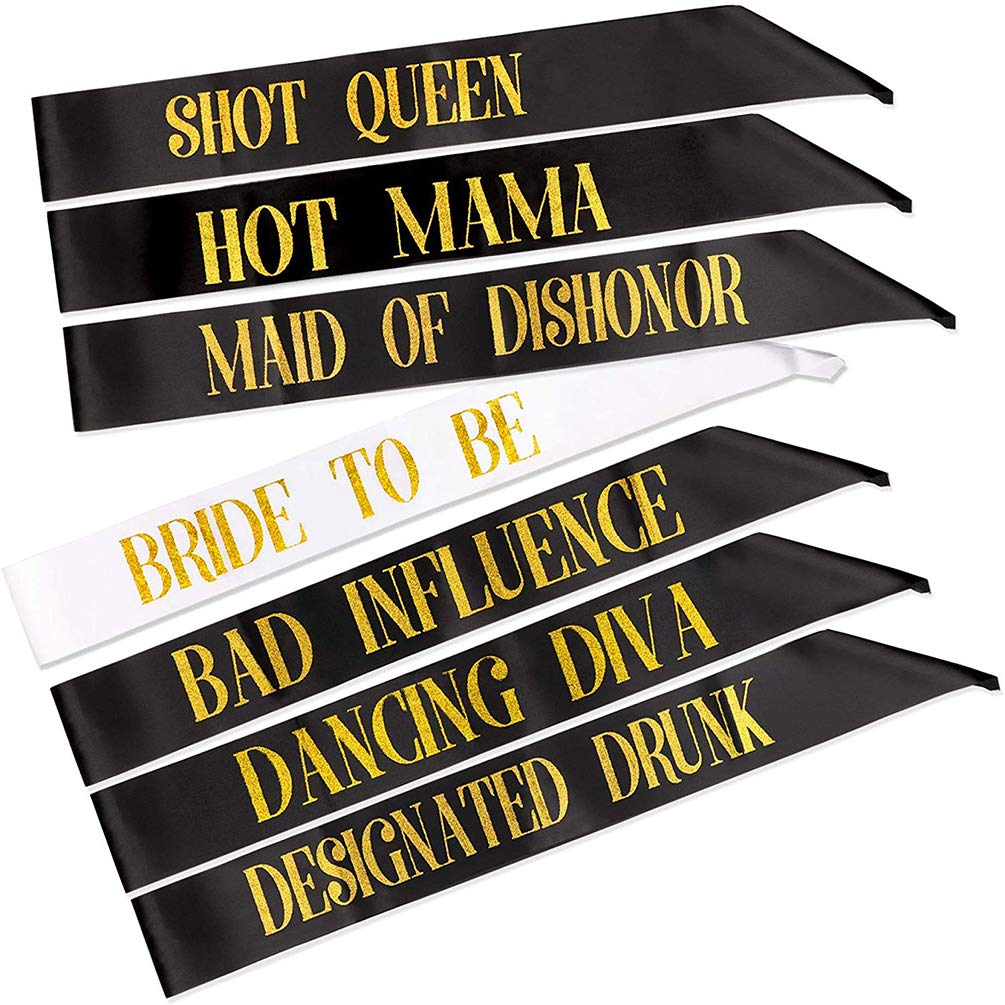 7 Pack Hen Party Sash, 1 White Bride to Be Sash+6 Black Team Bride Tribe Hen Do Sash for Girls Hen Night Out Bridal Shower Wedding Bachelorette Party Accessories