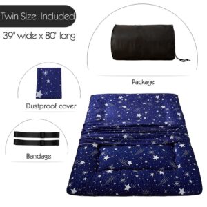 MAXYOYO Navy Starry Sky Japanese Floor Futon Mattress, Tatami Floor Mat Portable Camping Mattress Kids Sleeping Pad Foldable Roll Up Floor Lounger Couch Bed Twin Size with Mattress Cover