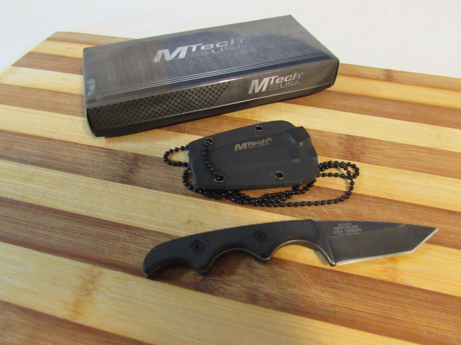 M-Tech 673 Neck Knife Black Stoashed Blade 5" G-10