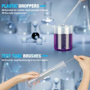 moveland Plastic Graduated Cylinders and Beakers with 5 Pipettes, 10ml 25ml 50ml 100ml Cylinders, 50ml 100ml 250ml 500ml 1000ml Beakers, Ideal for DIY and Kids Science Lab