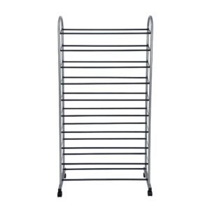 Simplify 10 Tier Mobile Shoe Rack | 40 Pairs Shoes | Free Standing | Wheels | Closet Storage | Bedroom Organization | Sneakers | Heels | Boots | Grey