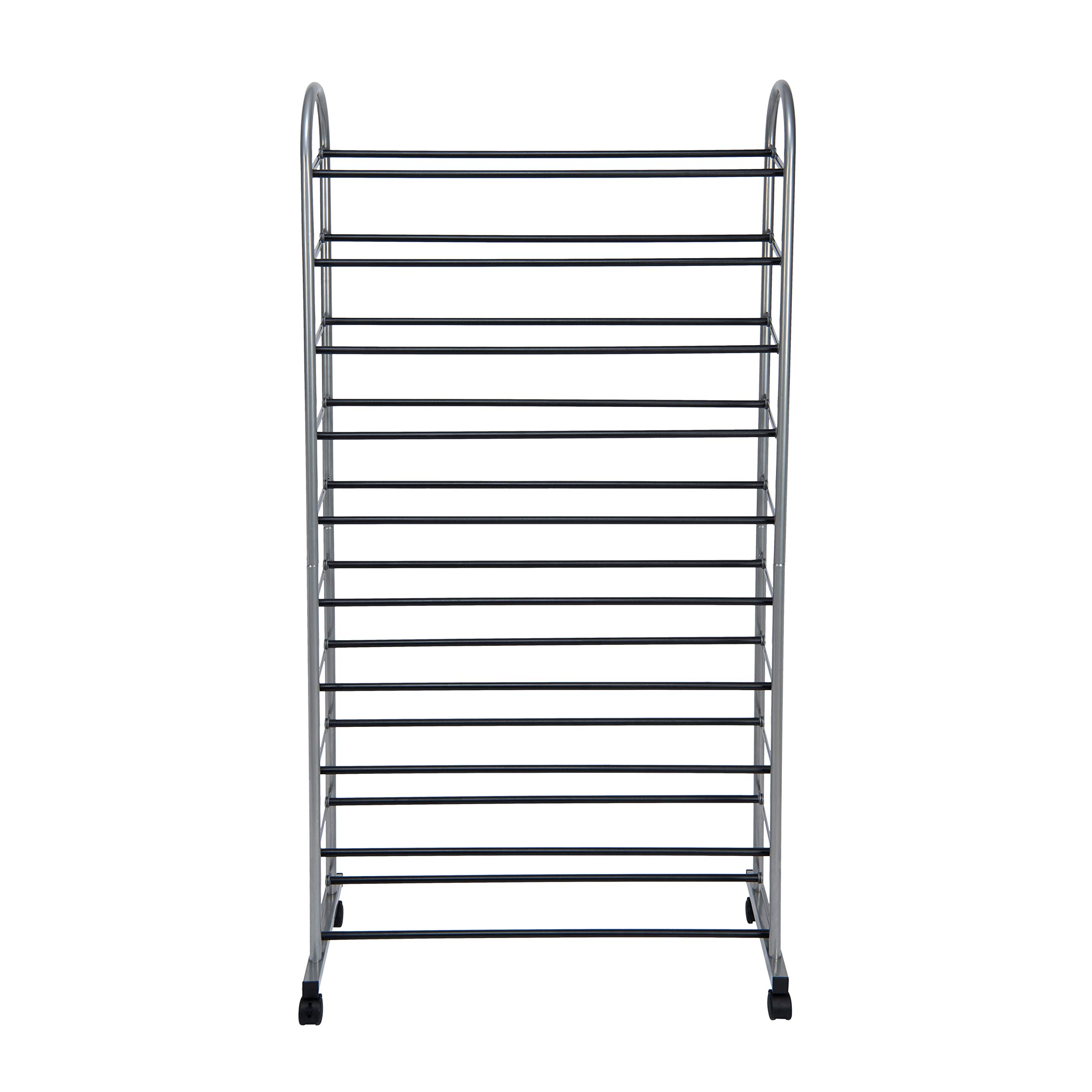 Simplify 10 Tier Mobile Shoe Rack | 40 Pairs Shoes | Free Standing | Wheels | Closet Storage | Bedroom Organization | Sneakers | Heels | Boots | Grey