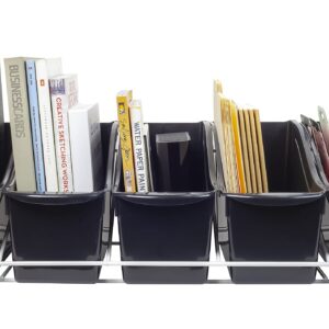 Storex Large Book Bins, Metal Shelf Rack Included, Black, Set of 5 (71129U01C)