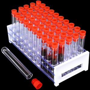 ygdz test tubes with rack, 50pcs 16x100mm clear plastic test tubes with caps and holder rack for nurse party decorations halloween party favors