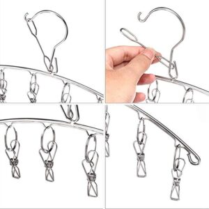 Portable Stainless Steel Clothes Pins Heavy Duty Laundry Drip Hanger with 8 Clips Hanging Drying Rack Closet Organizer