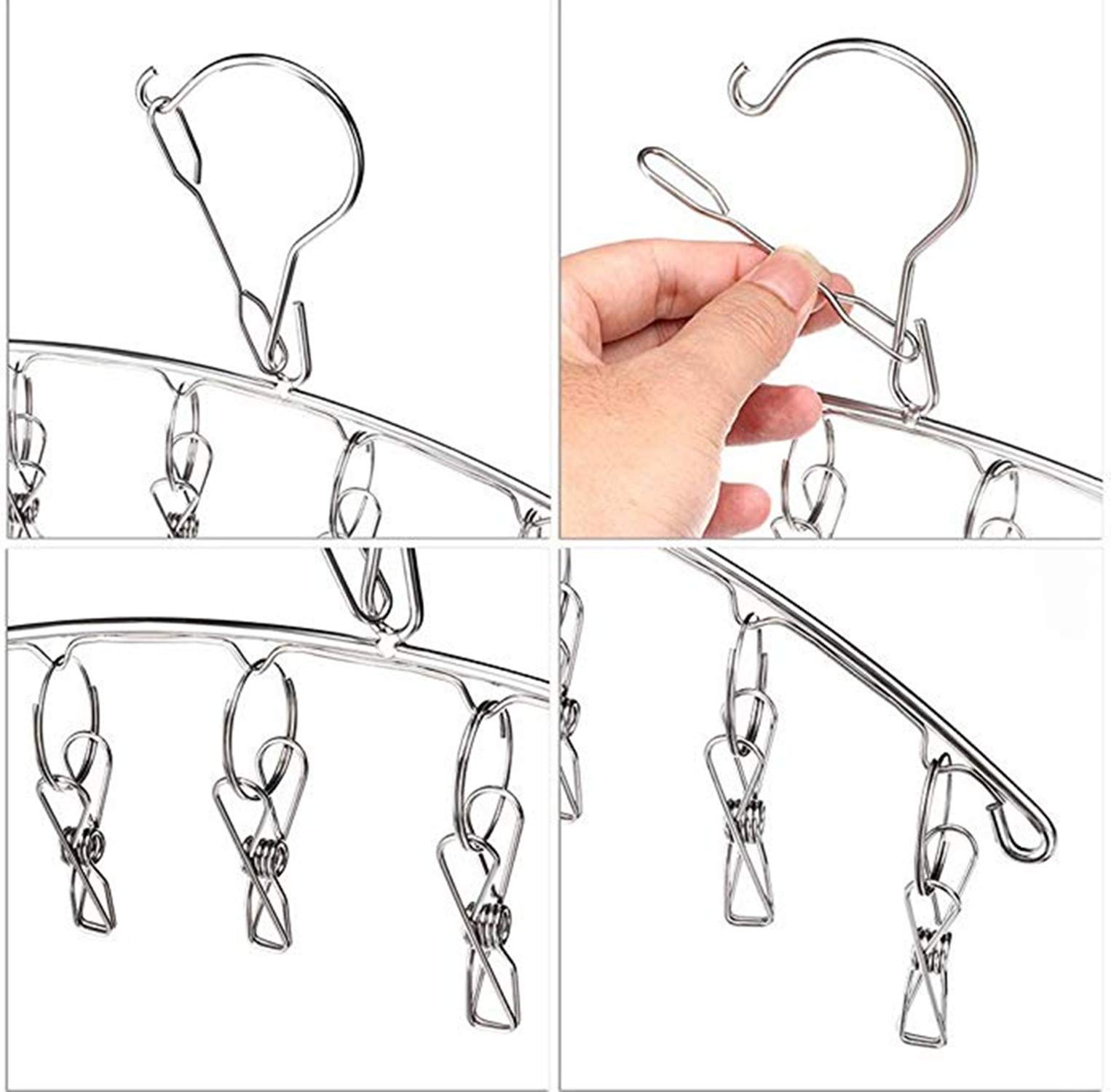 Portable Stainless Steel Clothes Pins Heavy Duty Laundry Drip Hanger with 8 Clips Hanging Drying Rack Closet Organizer