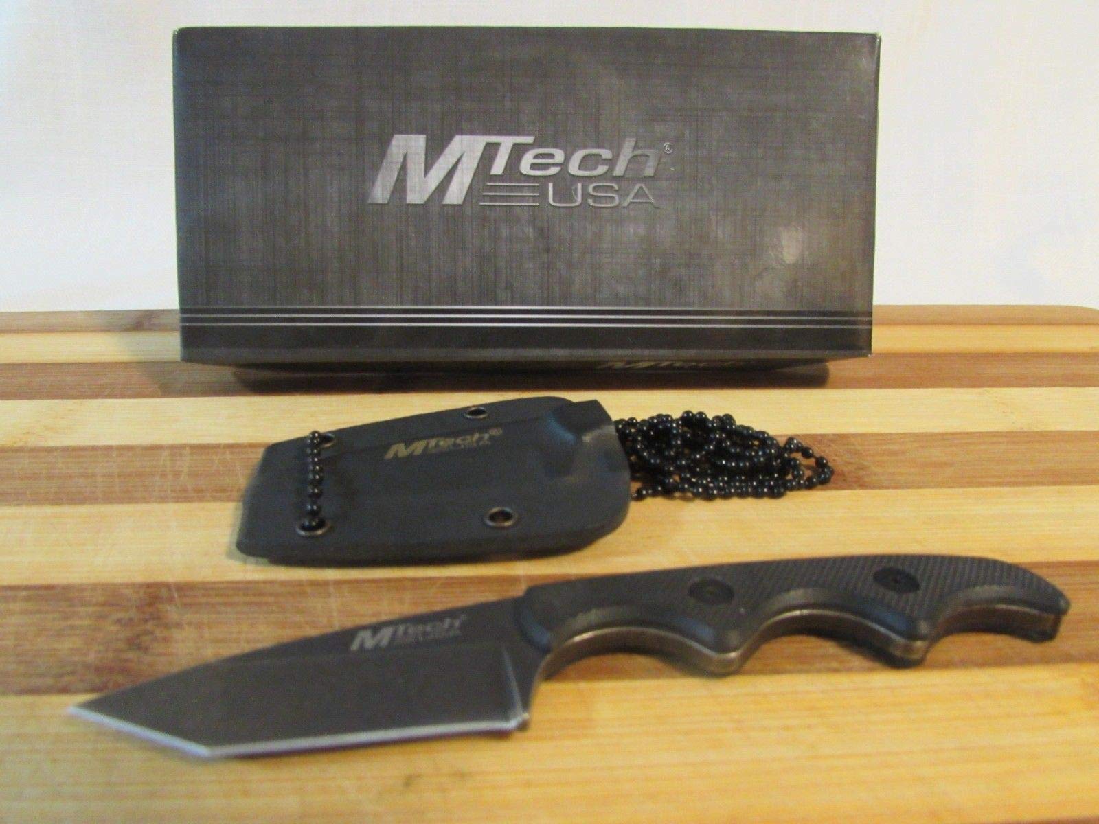 M-Tech 673 Neck Knife Black Stoashed Blade 5" G-10