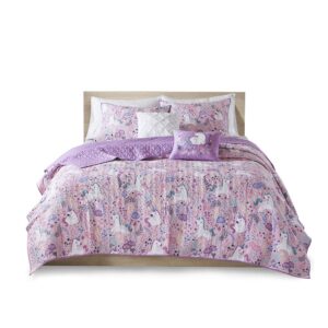 urban habitat kids reversible cotton quilt set - vibrant fun, playful print, all season children bedding coverlet bedspread, decorative pillow, bedroom décor, twin/twin xl, unicorn pink 4 piece