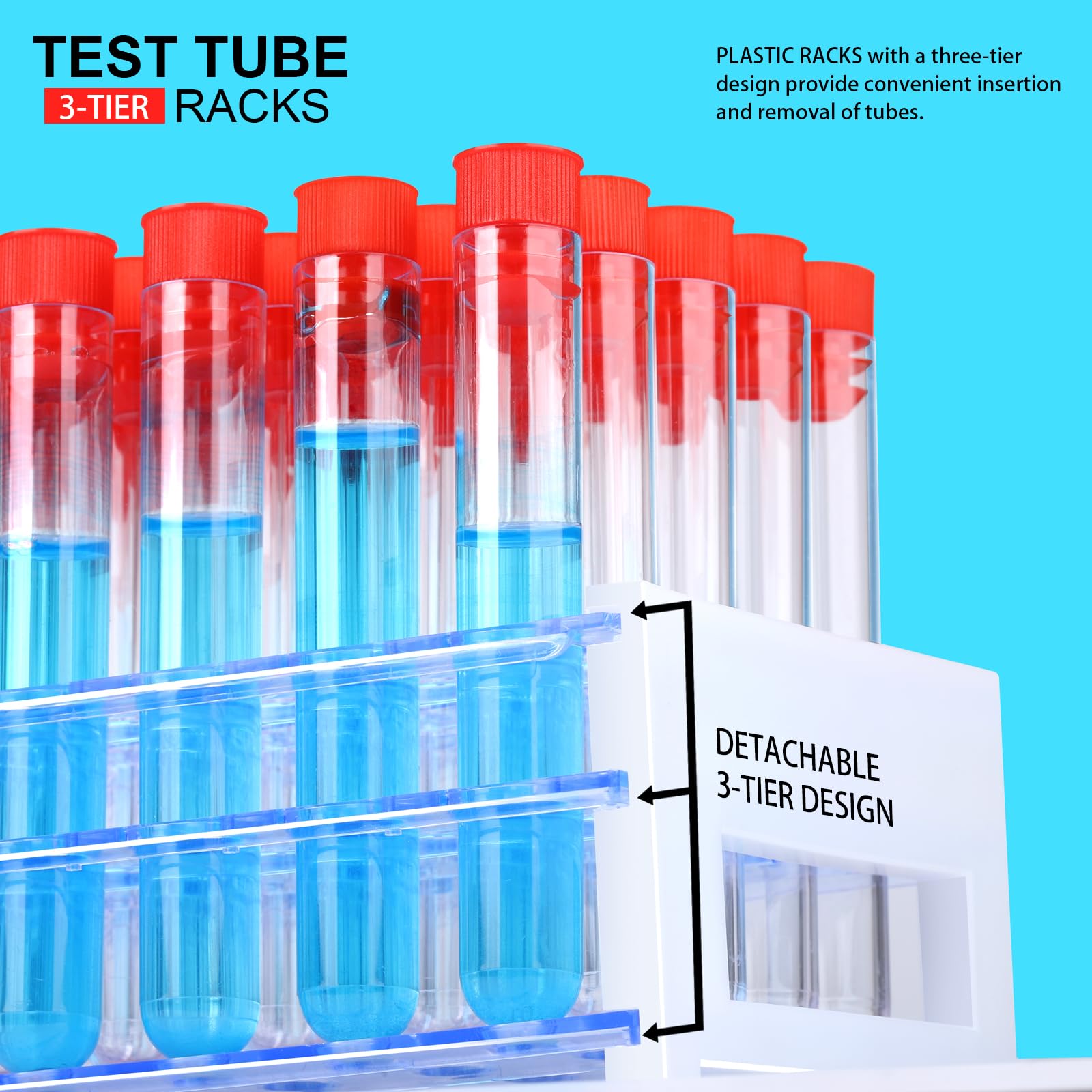 YGDZ Test Tubes with Rack, 50pcs 16x100mm Clear Plastic Test Tubes with Caps and Holder Rack for Nurse Party Decorations Halloween Party Favors