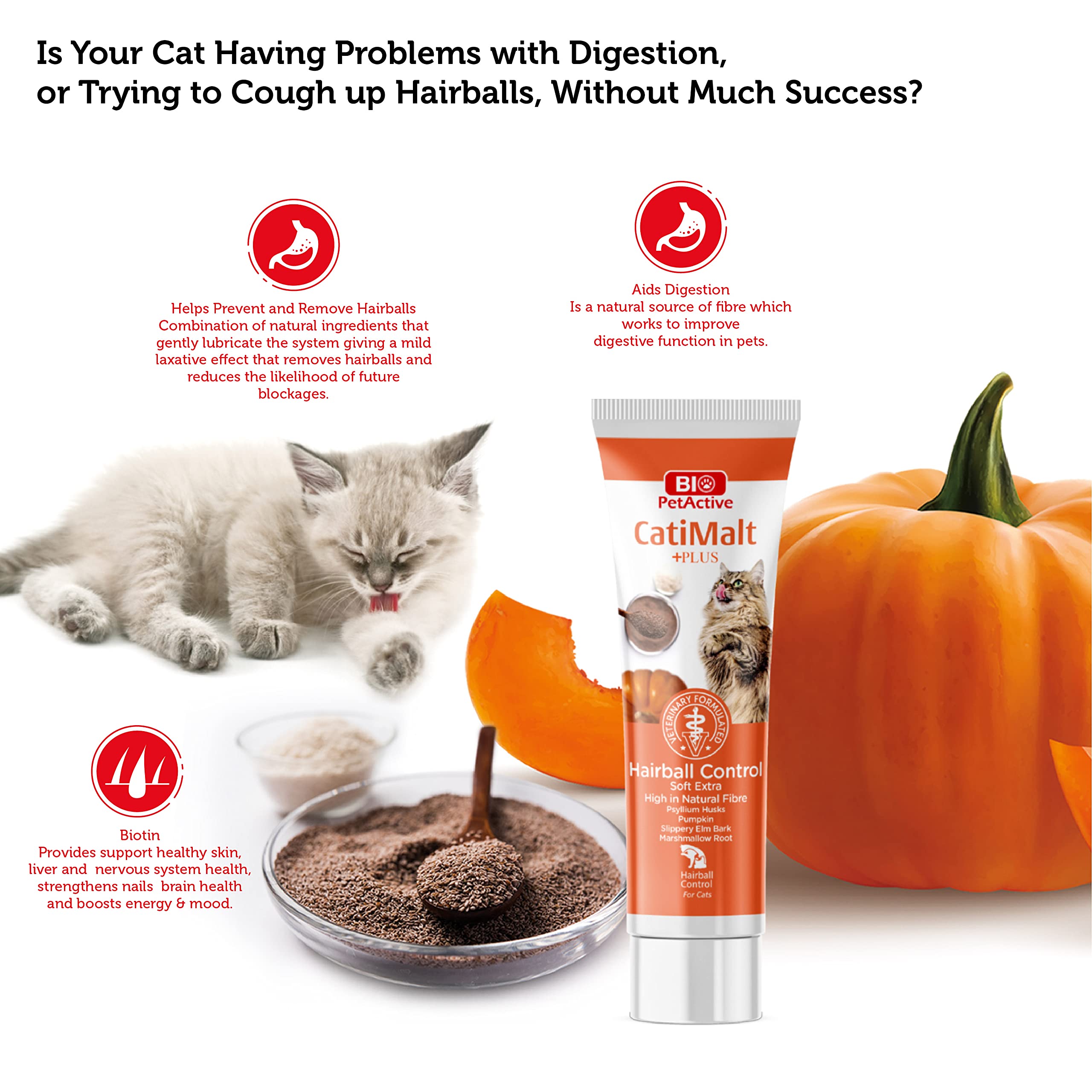 Bio Pet Active CatiMalt +Plus All Natural Hairball Remedy for Cats with Tasty Pumpkin Flavor