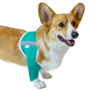 vetmedwear shoulder protective sleeve for dogs - e-collar alternative - after surgery wear - for hot spots, wounds, bandages, and other skin conditions (s - short sleeve, teal green)